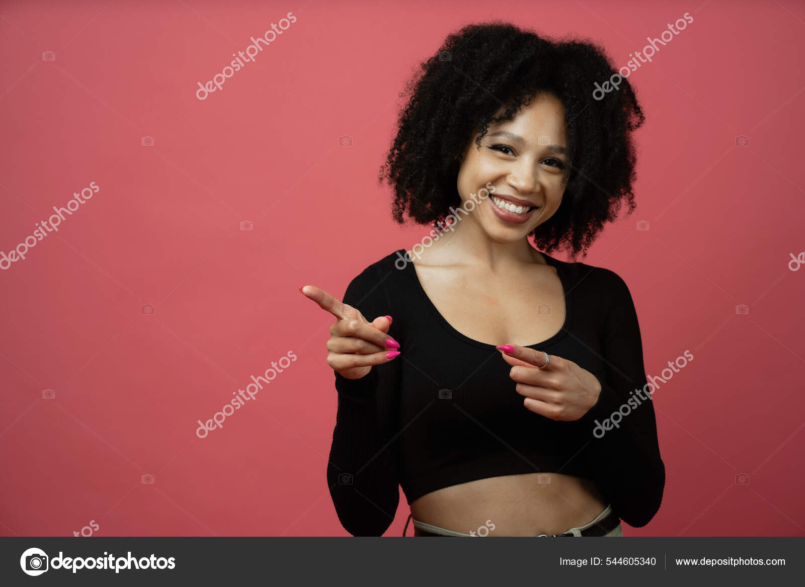 Shows Two Hands Side Young Beautiful Confident Woman Stock Photo by ...