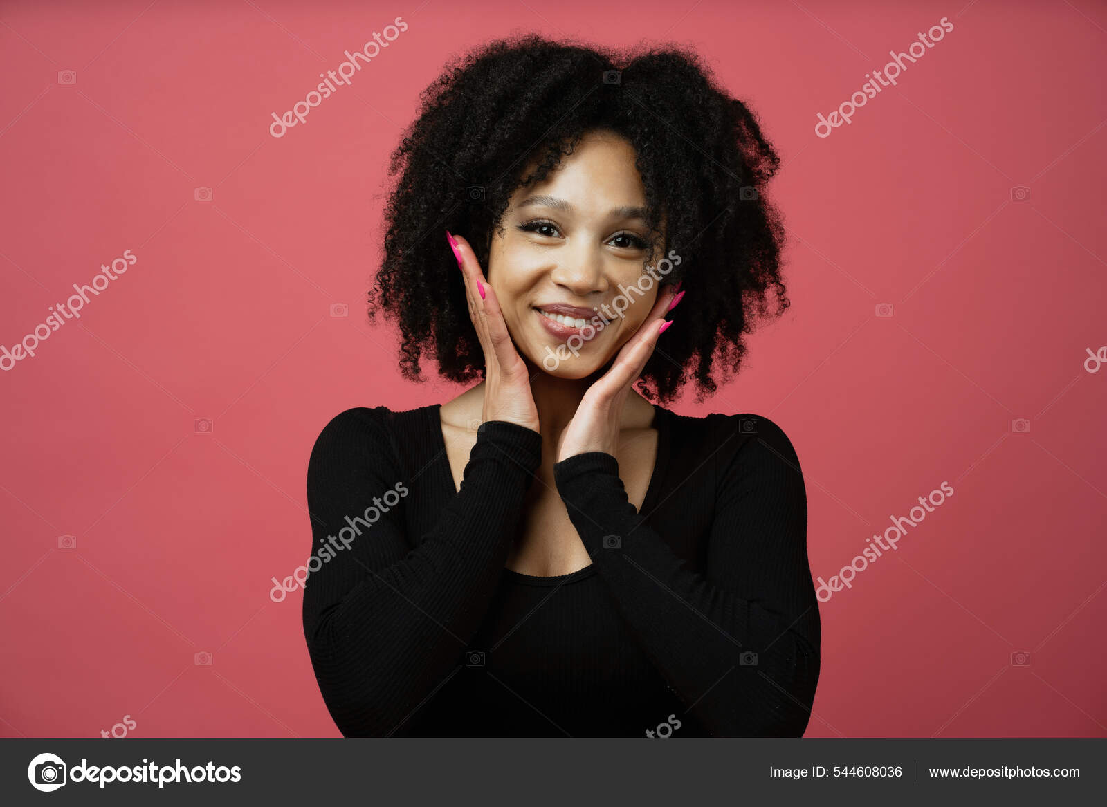 Smiling Emotion Hands Face Young Beautiful Woman Stock Photo by ...