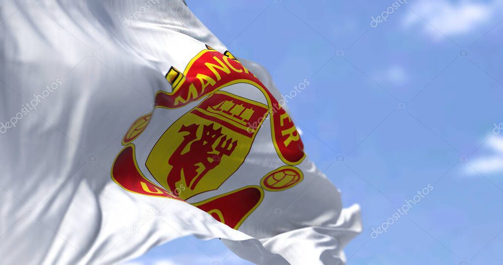 Manchester, Reino Unido, mayo 2022: La bandera del Manchester United ...