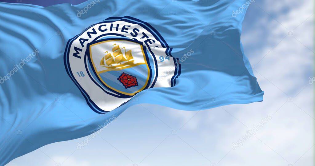 Manchester, Reino Unido, mayo 2022: La bandera de Manchester City ...