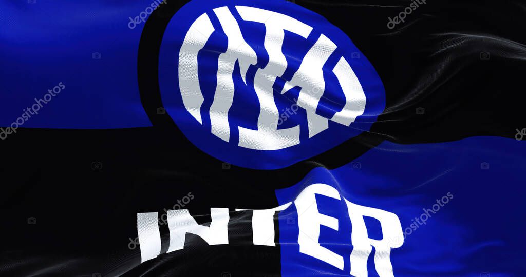 Milan, Italy, July 2022: The flag of Inter Football Club waving in the ...