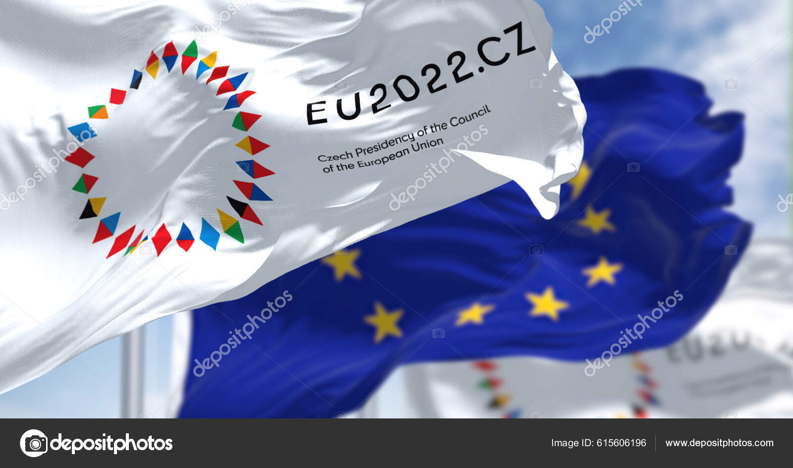 Prague Cze October 2022 Flags Presidency Czech European Council Waving ...