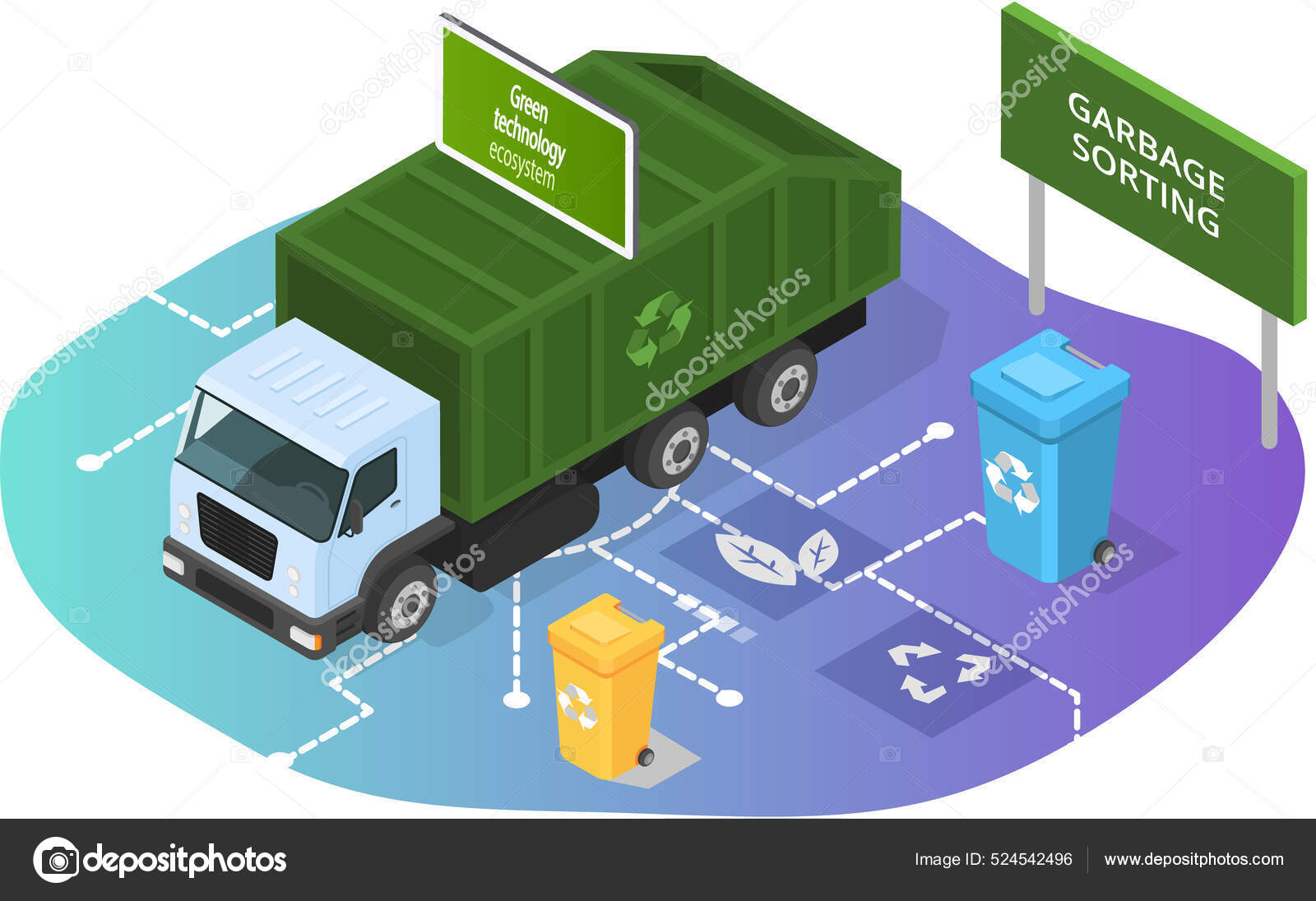 Garbage sorting, waste transportation. Innovative green technology, eco ...