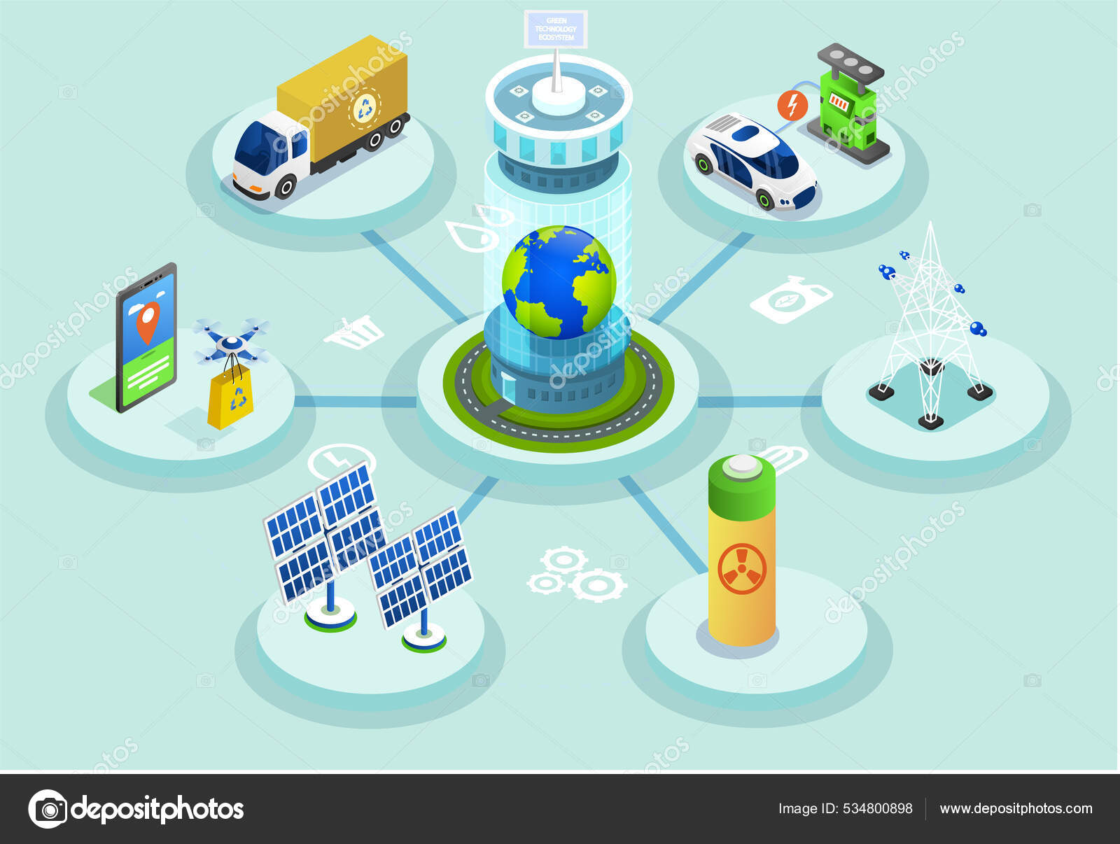 Generating electricity using green technologies illustrations set ...