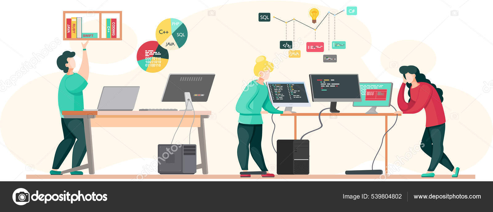 Programmer engineering and coding. Programmer working on web ...