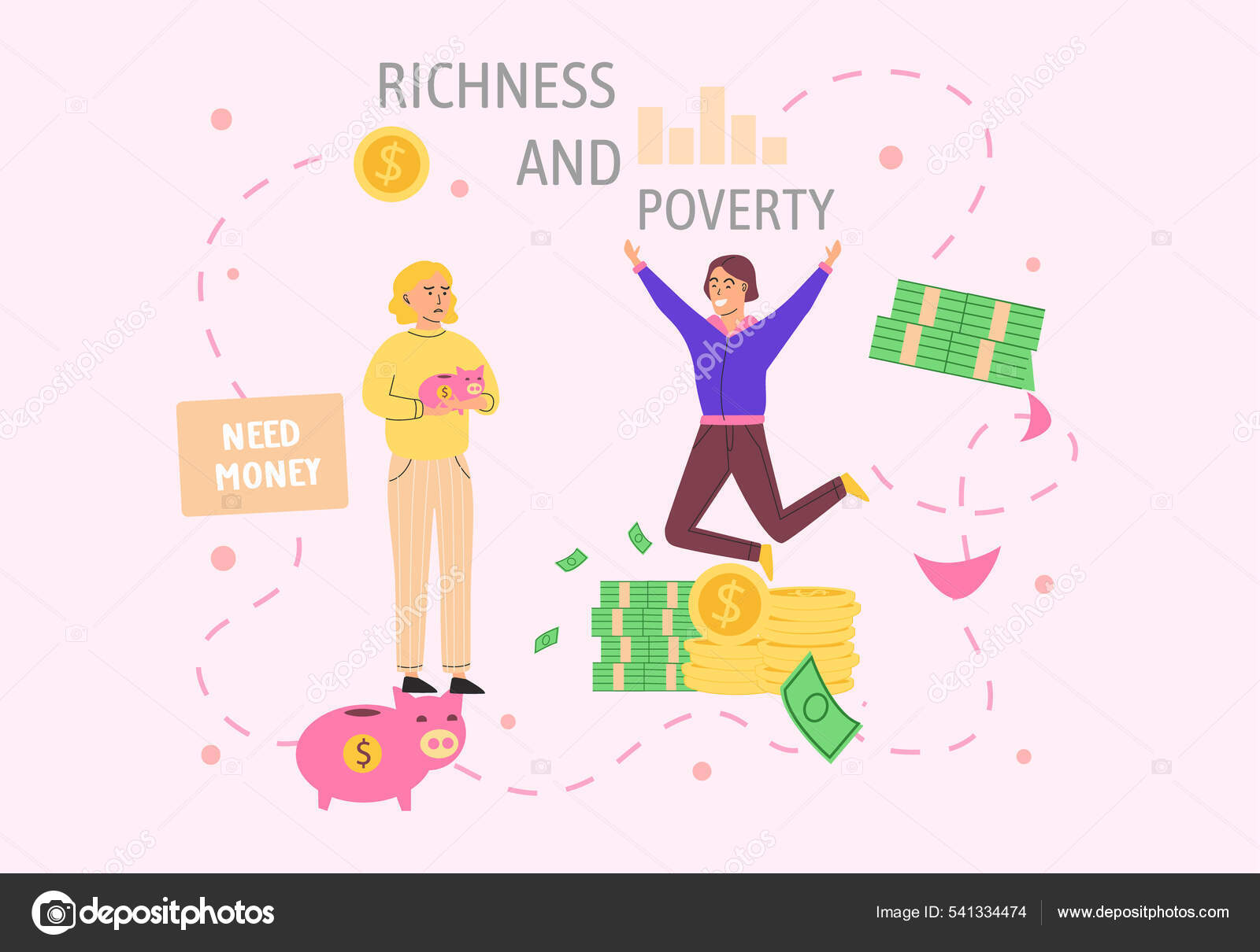 Richness and poverty concept. Happy rich man rejoices in prosperity and ...
