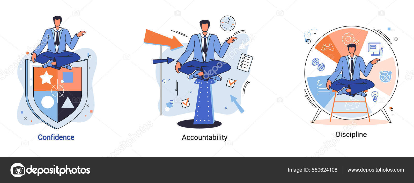 Personal quality concept vector illustrations set. Confidence ...