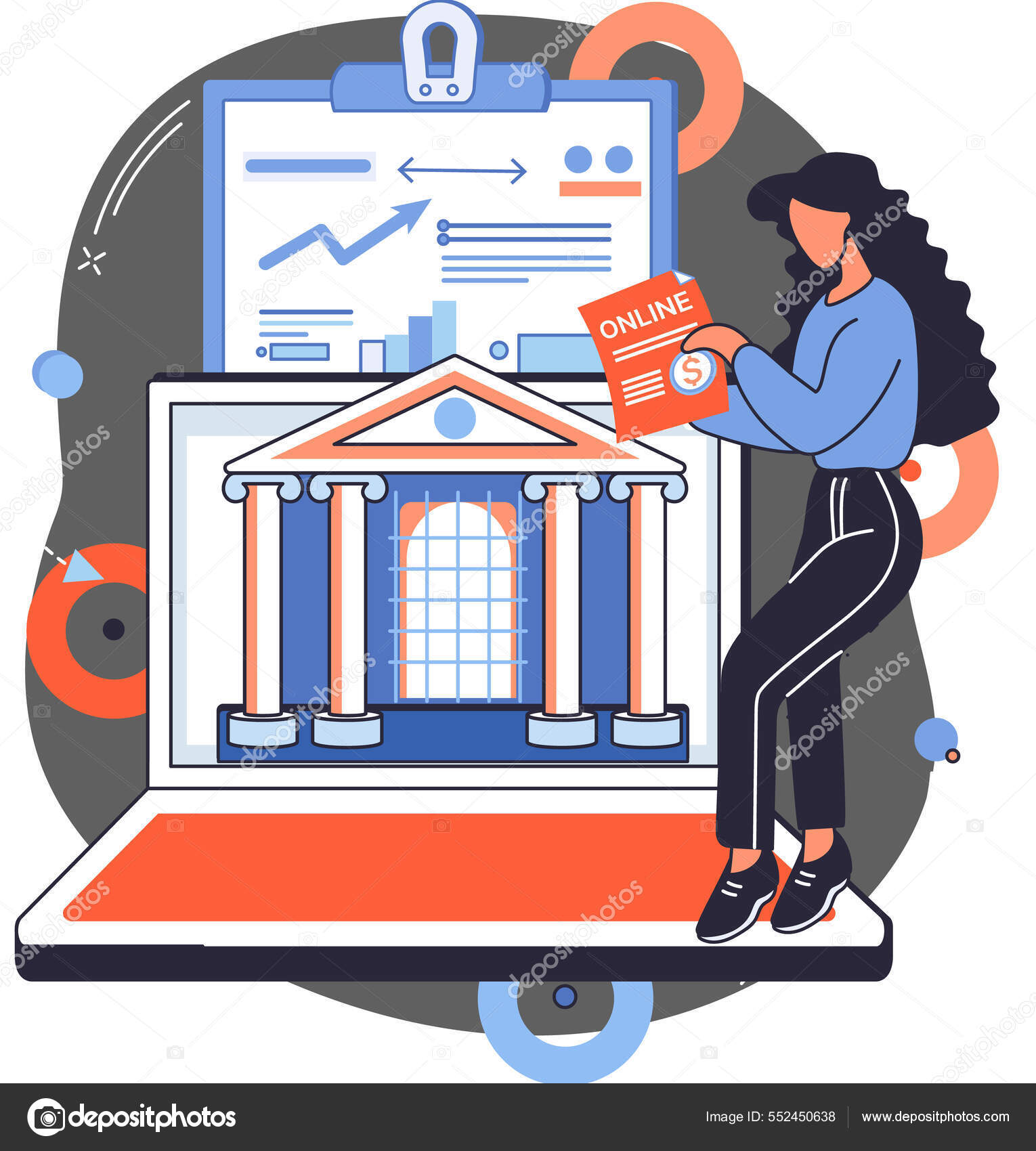 Digital transaction with character doing web money transfers and ...