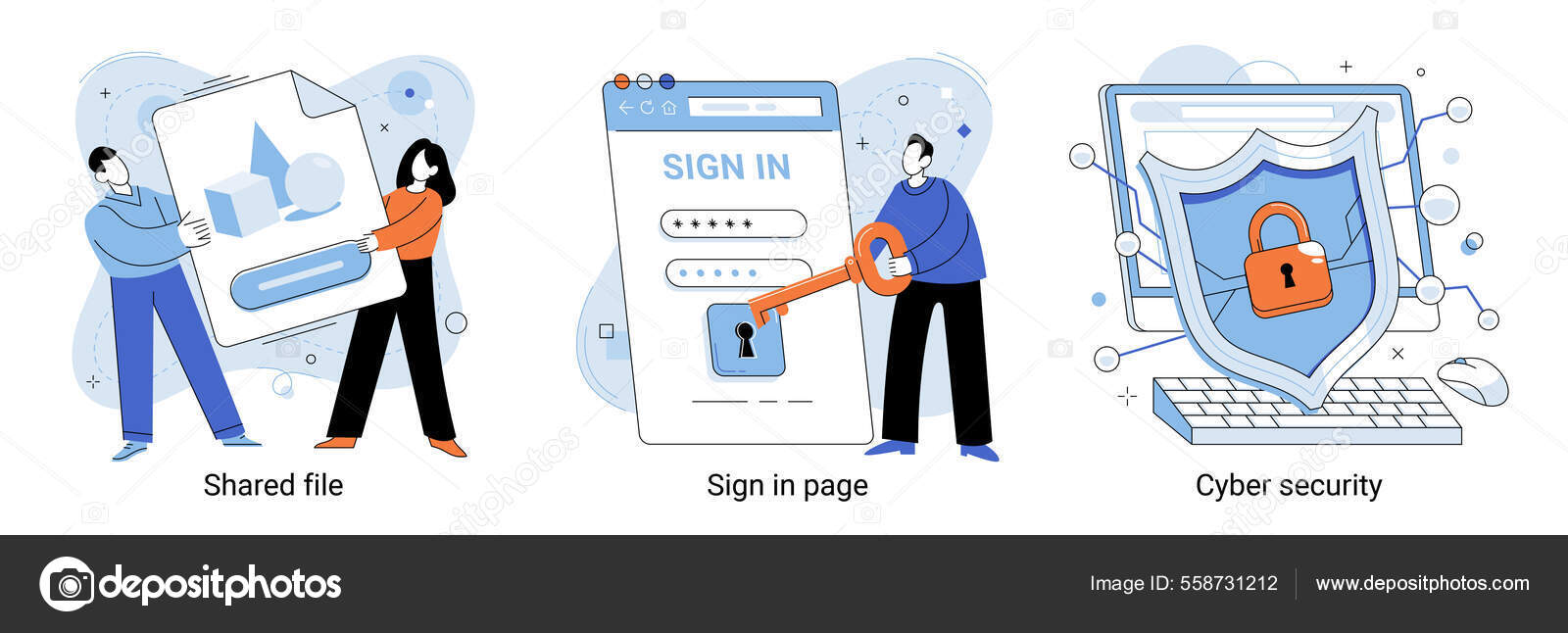 Shared file, cyber security, sign in page. Safe use of software and ...