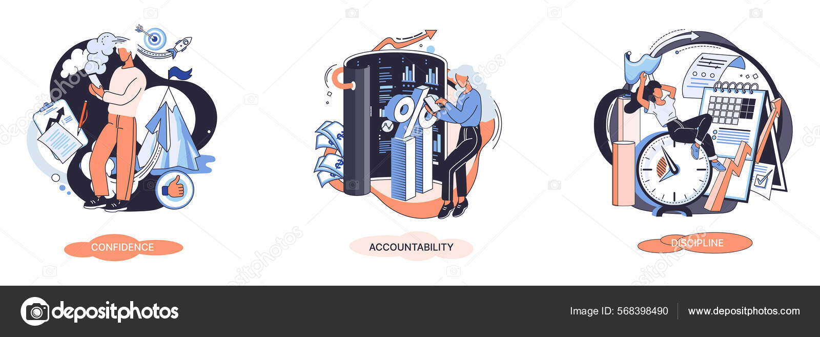 Personal quality concept vector illustrations set. Confidence ...