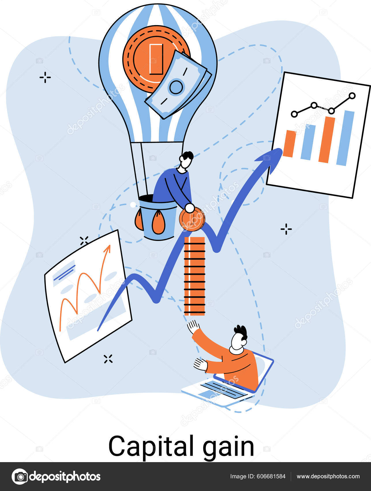 Capital Gain Net Income Monetary Profit Growing Graph Economic Growth ...