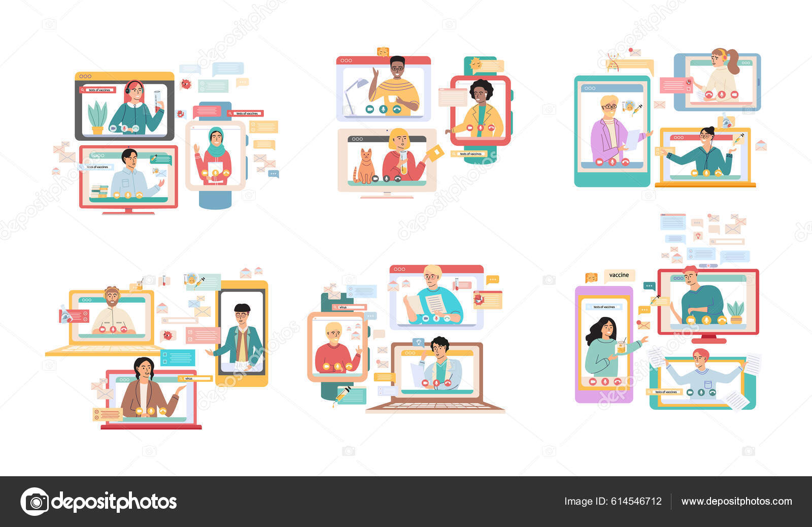 Virtual Meeting Online Teamwork Desktop Computer Group Colleagues ...