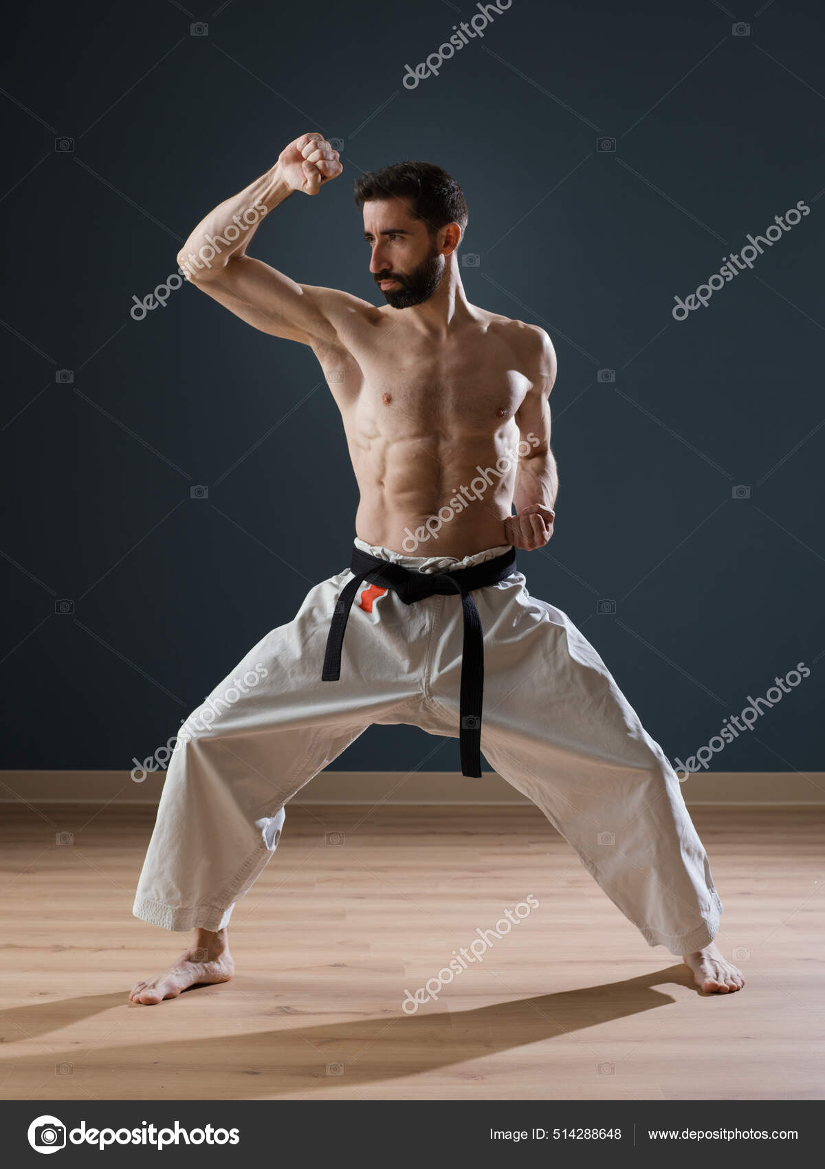 Sensei Karateka Instructor Trains Alone His Dojo — Stock Photo ...