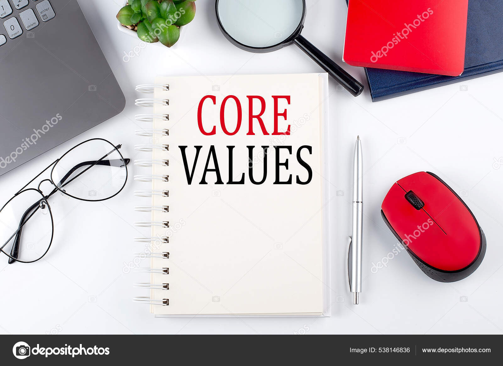 Core Values Text Notepad Laptop White Background Stock Photo by ©Irina ...