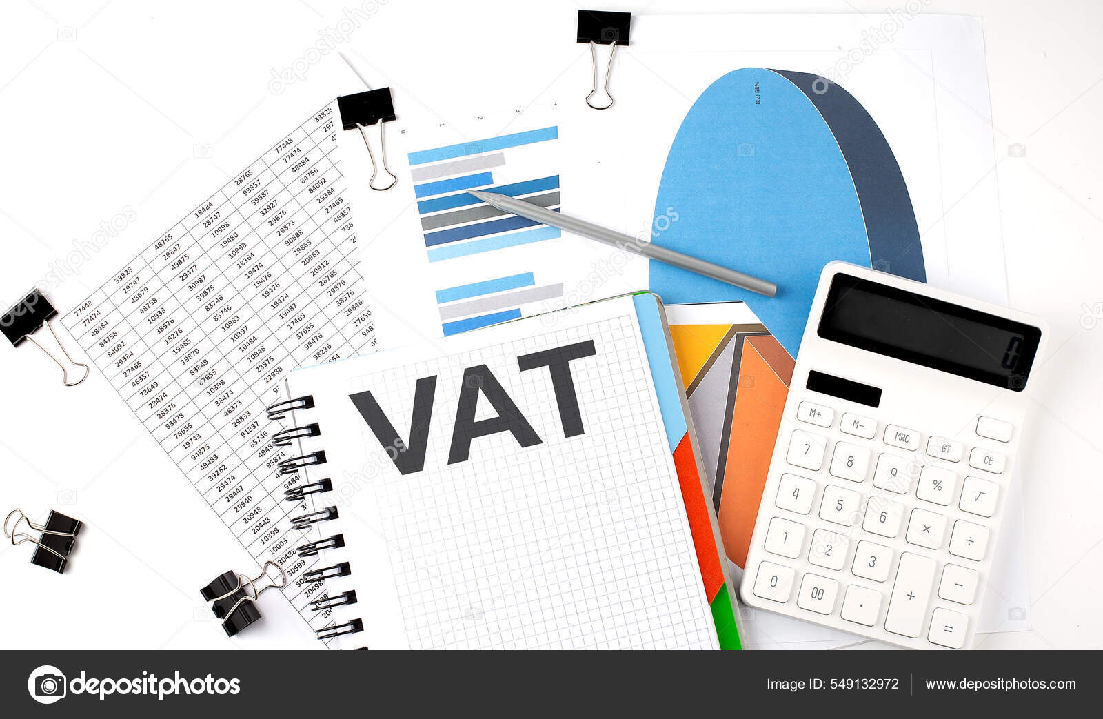Text Vat Notebook Diagram Charts Calculator Pen — Stock Photo © Irina ...