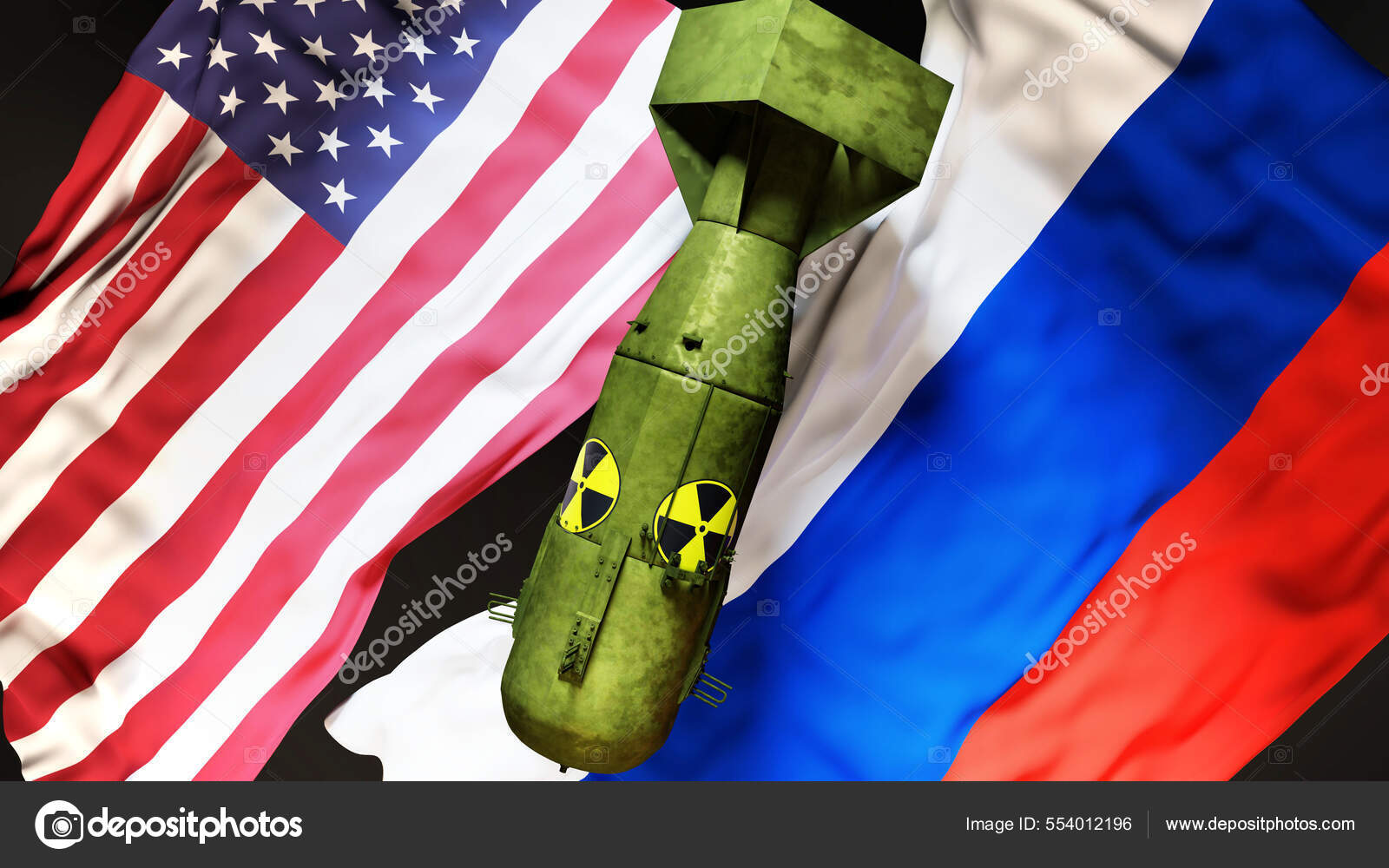 Usa Russia Nuclear War Conflict Crisis National Flags Atom Bomb — Stock ...