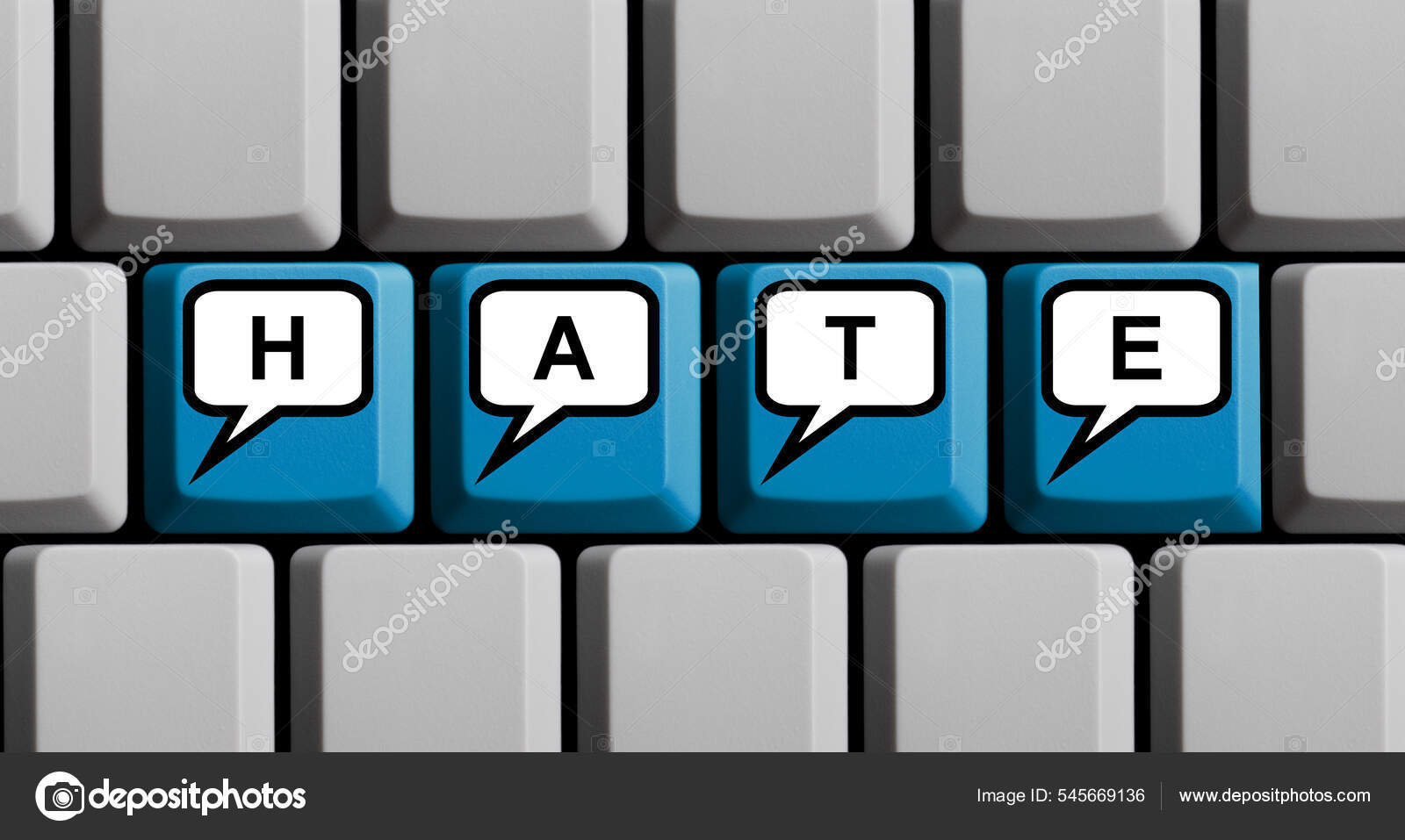 Blue Computer Keyboard Showing Hate Speech Bubbles Stock Photo by ...