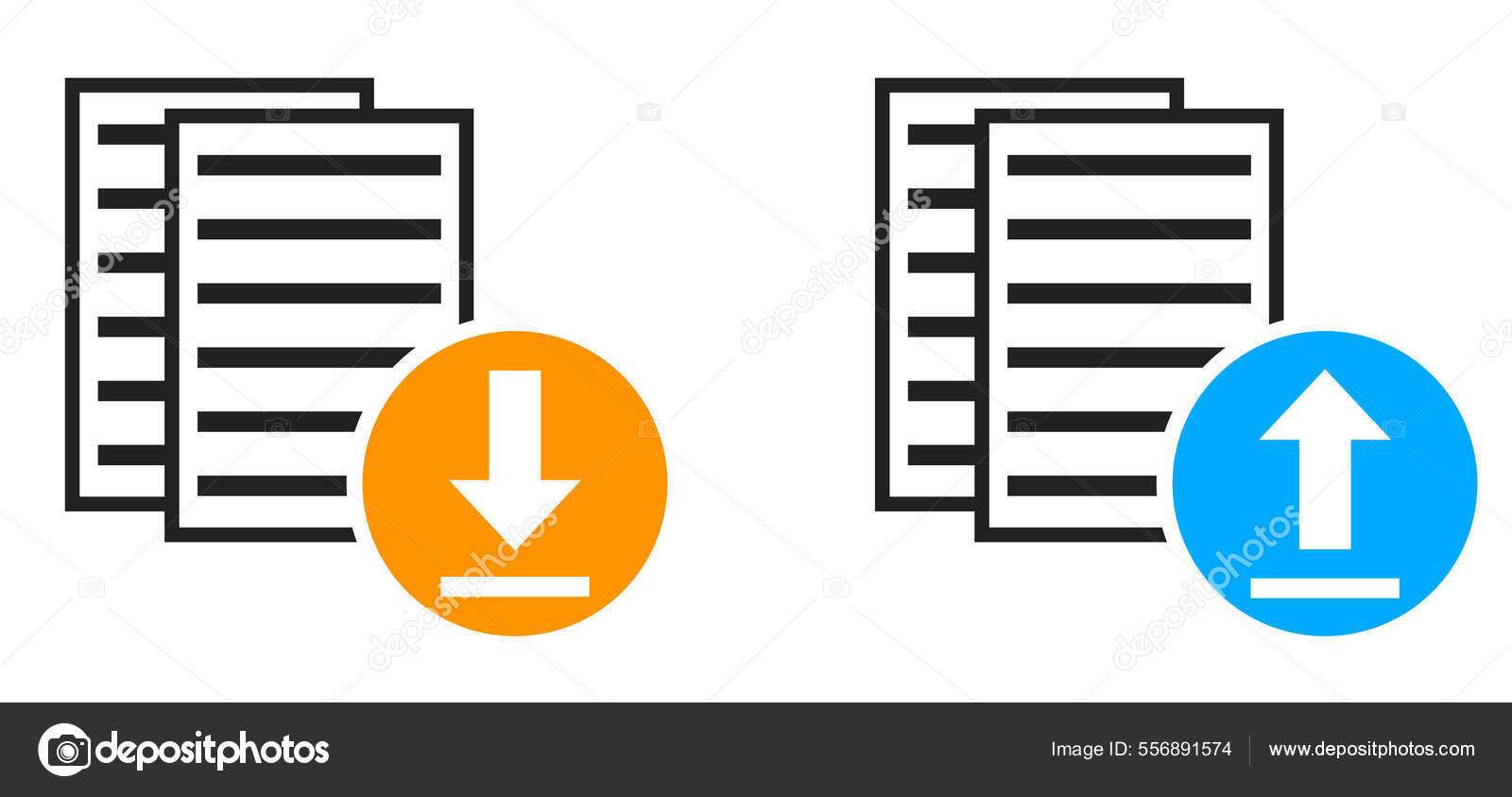 Two Paper Document Icons Orange Blue Arrow Download Upload — Stock ...