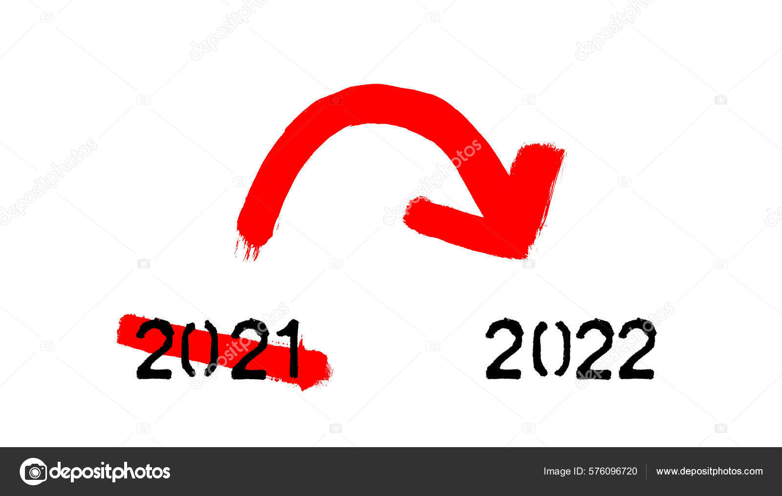 Year 2021 Year 2022 Handwritten Stencil Text Arrow White Background ...