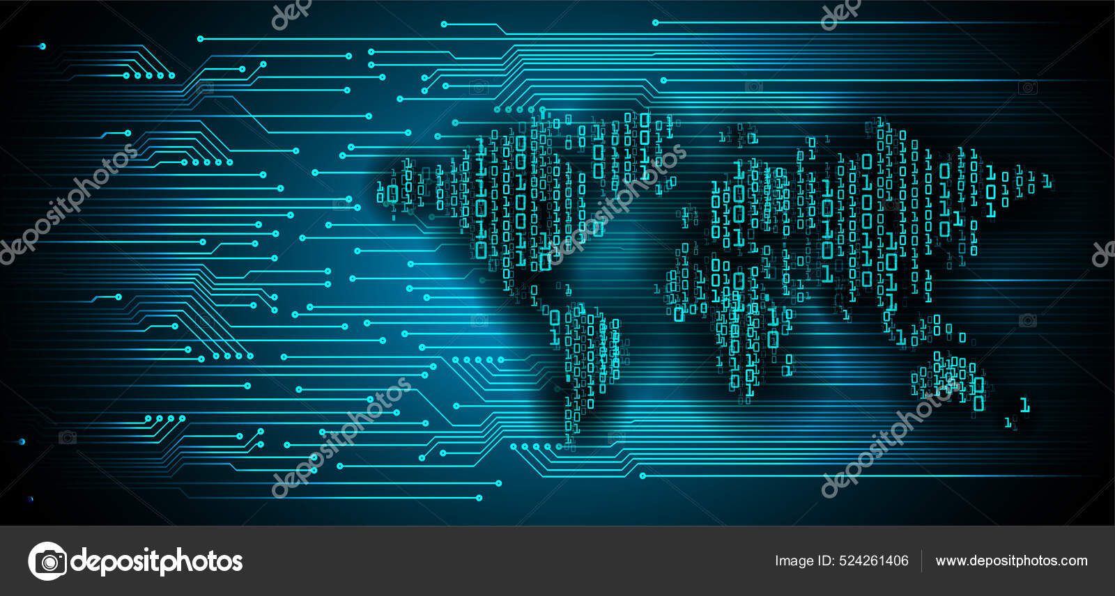 Mapa Del Mundo Con Código Sobre Fondo Oscuro Vector de stock #524261406 ...