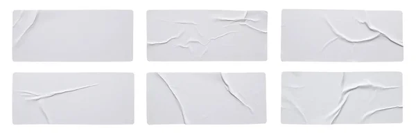 White Crumpled Creased Glued Paper Poster Set Isolated White Background ...