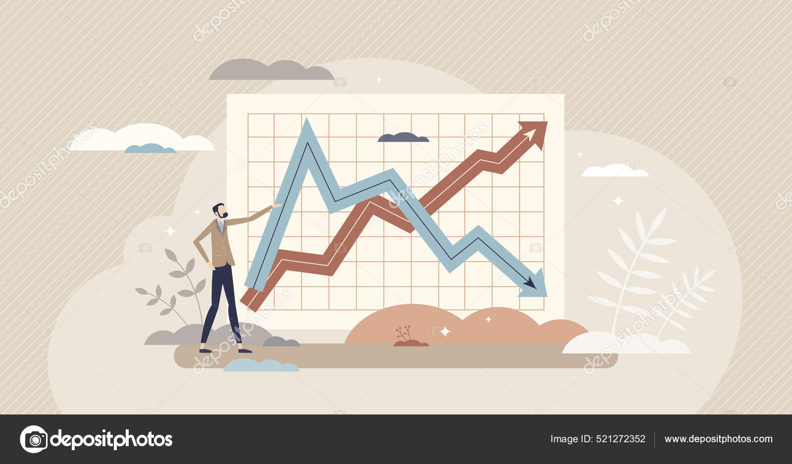 Stagflation as finance crisis and economy recession tiny person concept ...