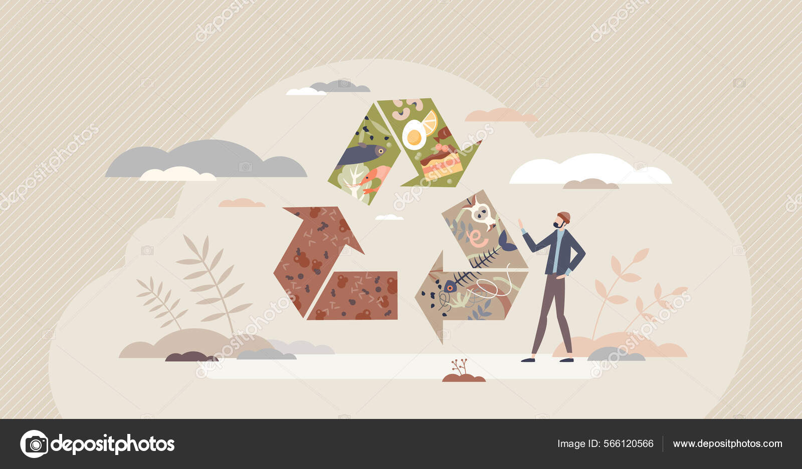 Food waste recycling and nature friendly junk composting tiny person ...