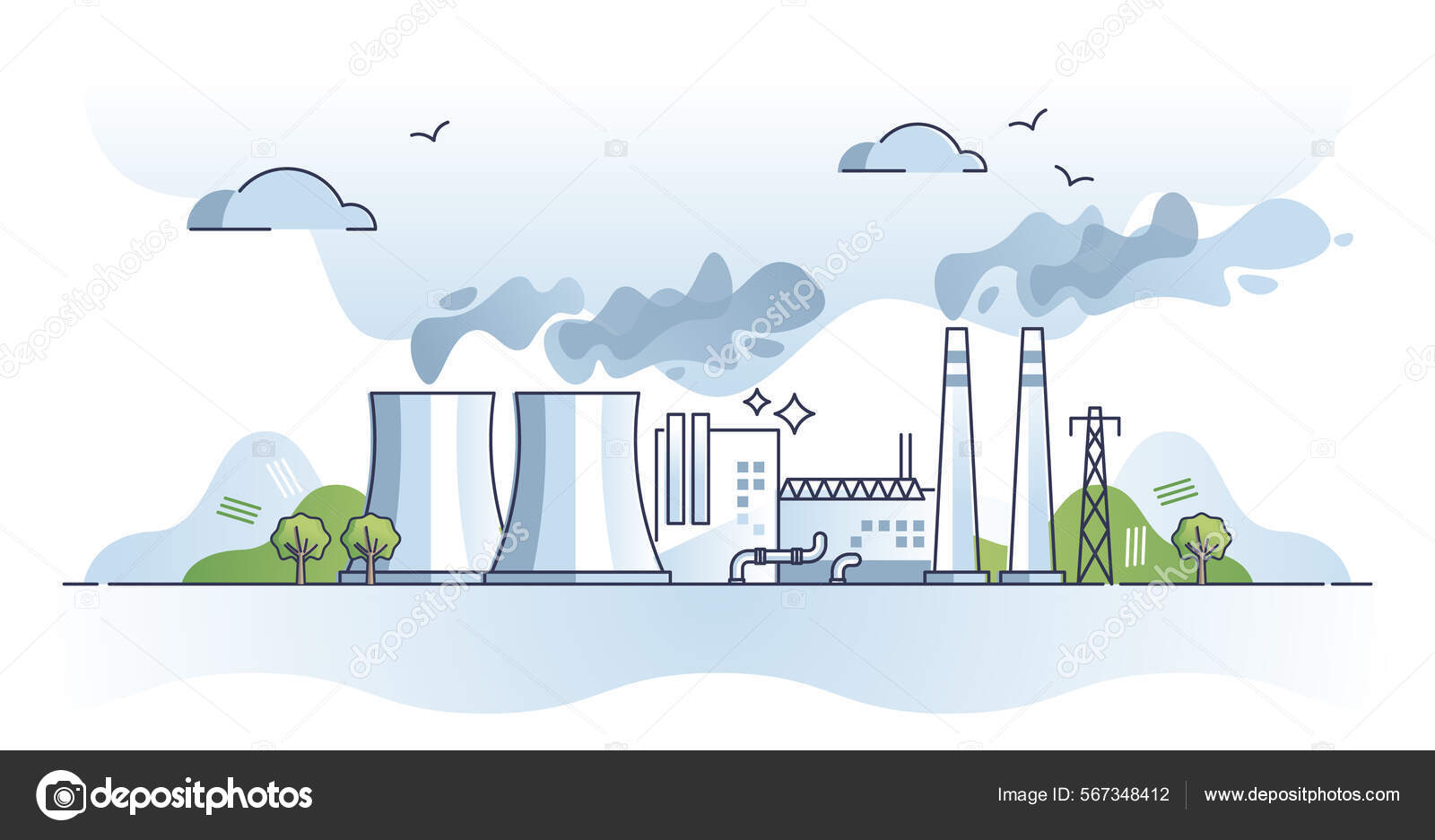 Energy generation plant example with atomic station model outline ...