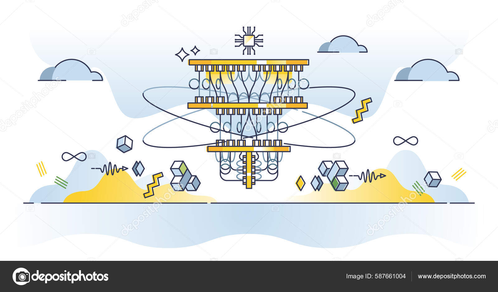 Quantum Computer Power Complex Digital Calculations Outline Concept ...