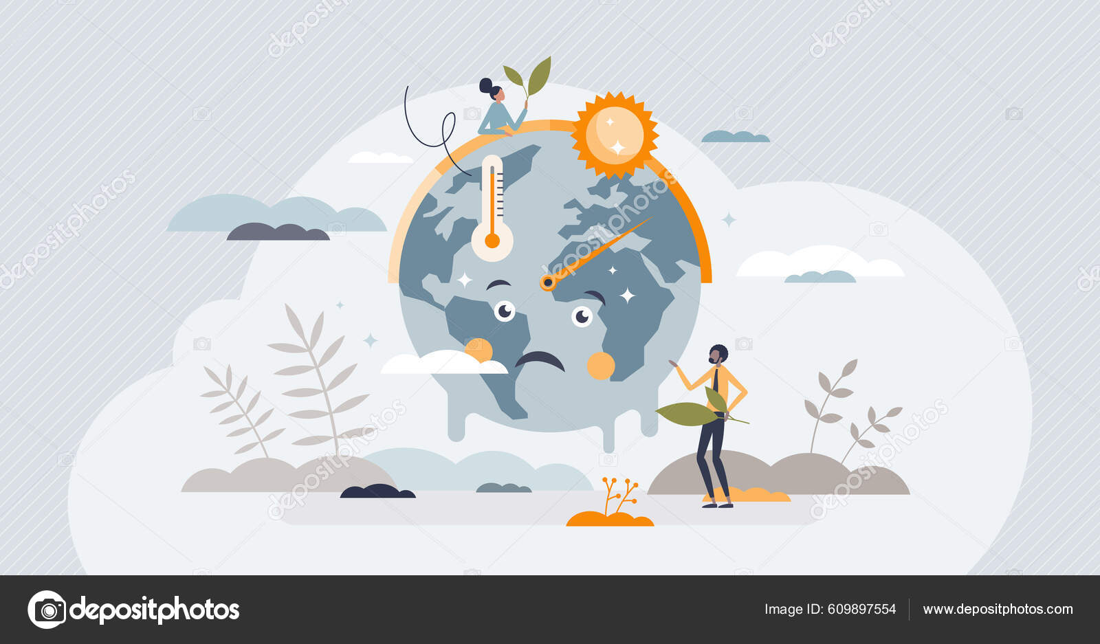 Climate Crisis Global Warming Planet Challenge Tiny Person Concept ...