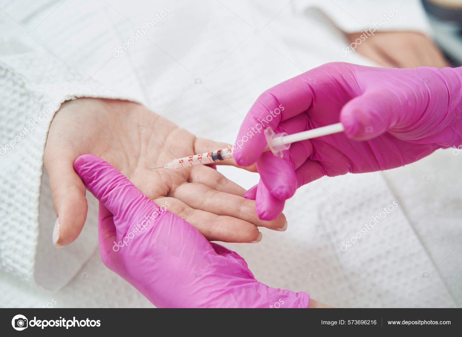 Close Portrait Female Receiving Injection Palms Hyperhidrosis Aesthetic ...