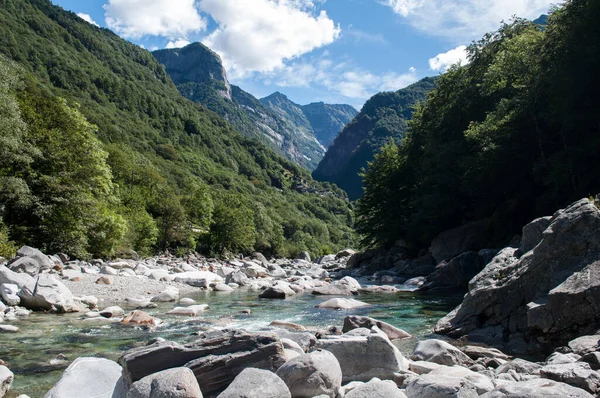 Verzasca Switzerland, a deep valley in the mountains with a river ...