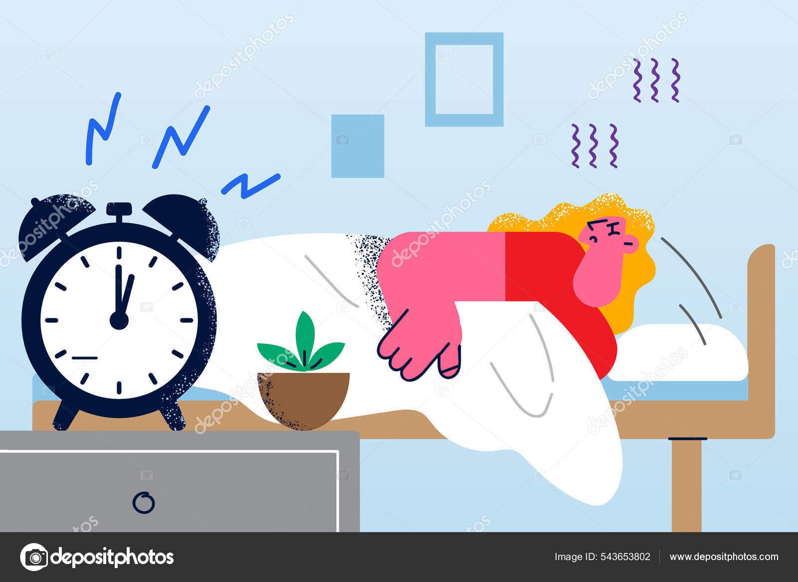 Exhausted woman sleep in bed unable wakeup Stock Vector Image by ...