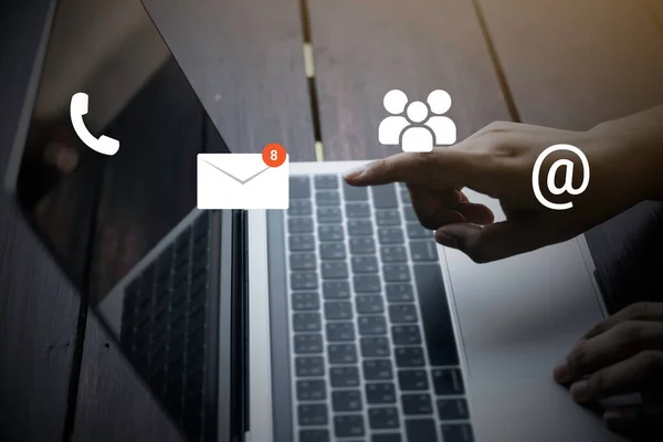 Contact us or Customer support hotline people connect. Businessman ...