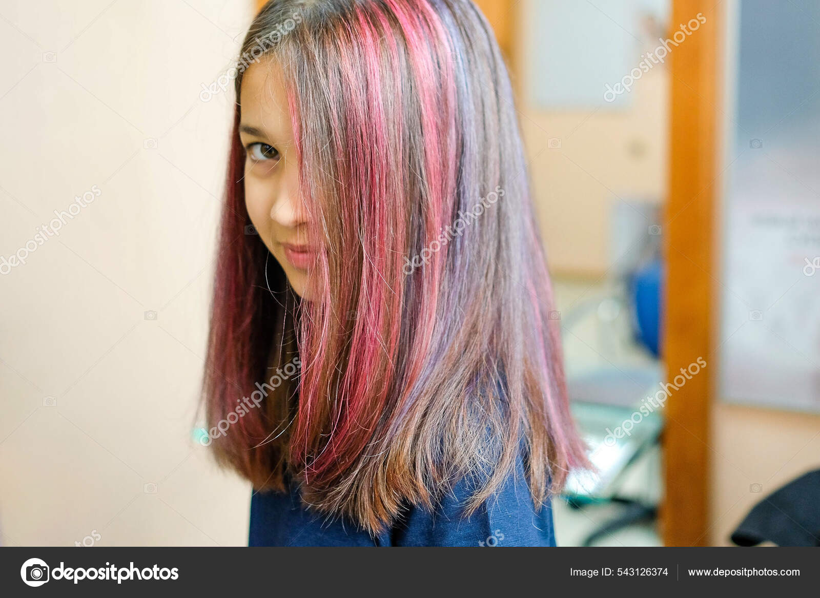 Young Girl Dyed Colored Strands Hair Focus Hair — Stock Photo ...