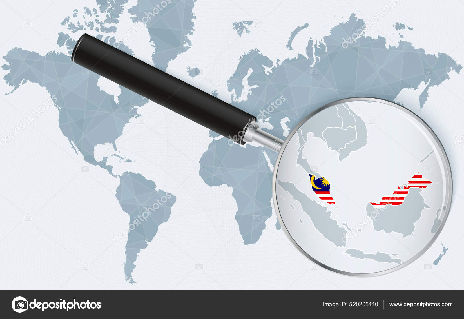 World Map Magnifying Glass Pointing Malaysia Map Malaysia Flag Loop ...