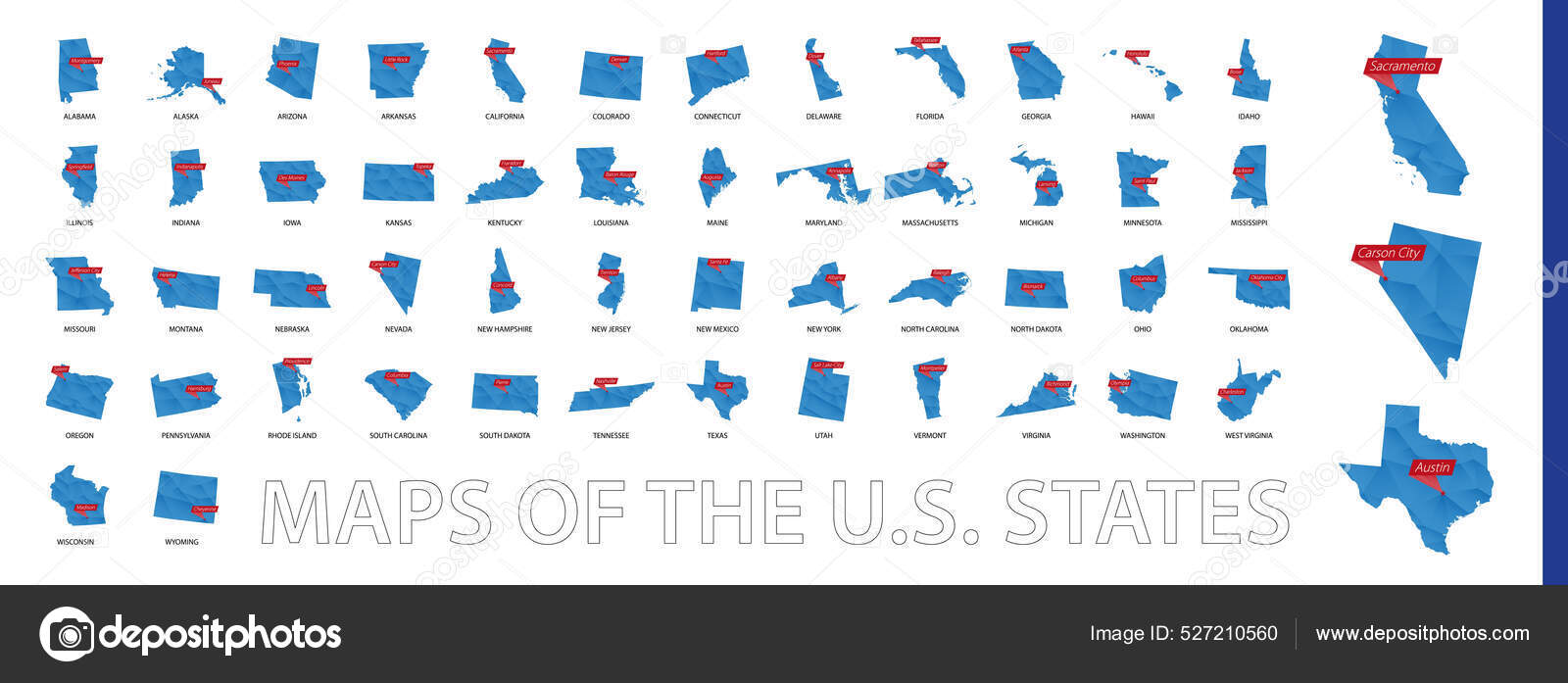 Collection Low Polygon Maps States State Capital Sign Maps Sorted Stock ...