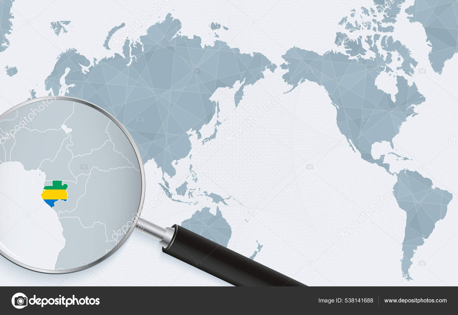Asia Centered World Map Magnified Glass Gabon Focus Map Gabon Stock Vector by ©boldg 538141688