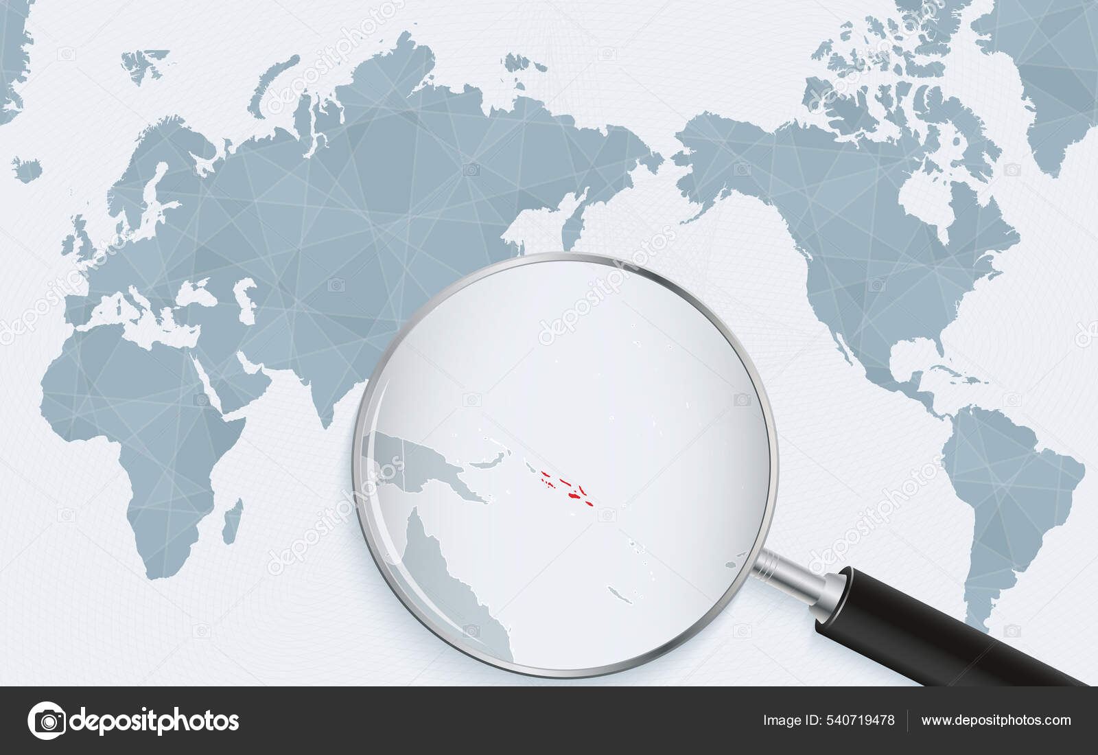 Asia Centered World Map Magnified Glass Solomon Islands Focus Map 图库矢量图 ...