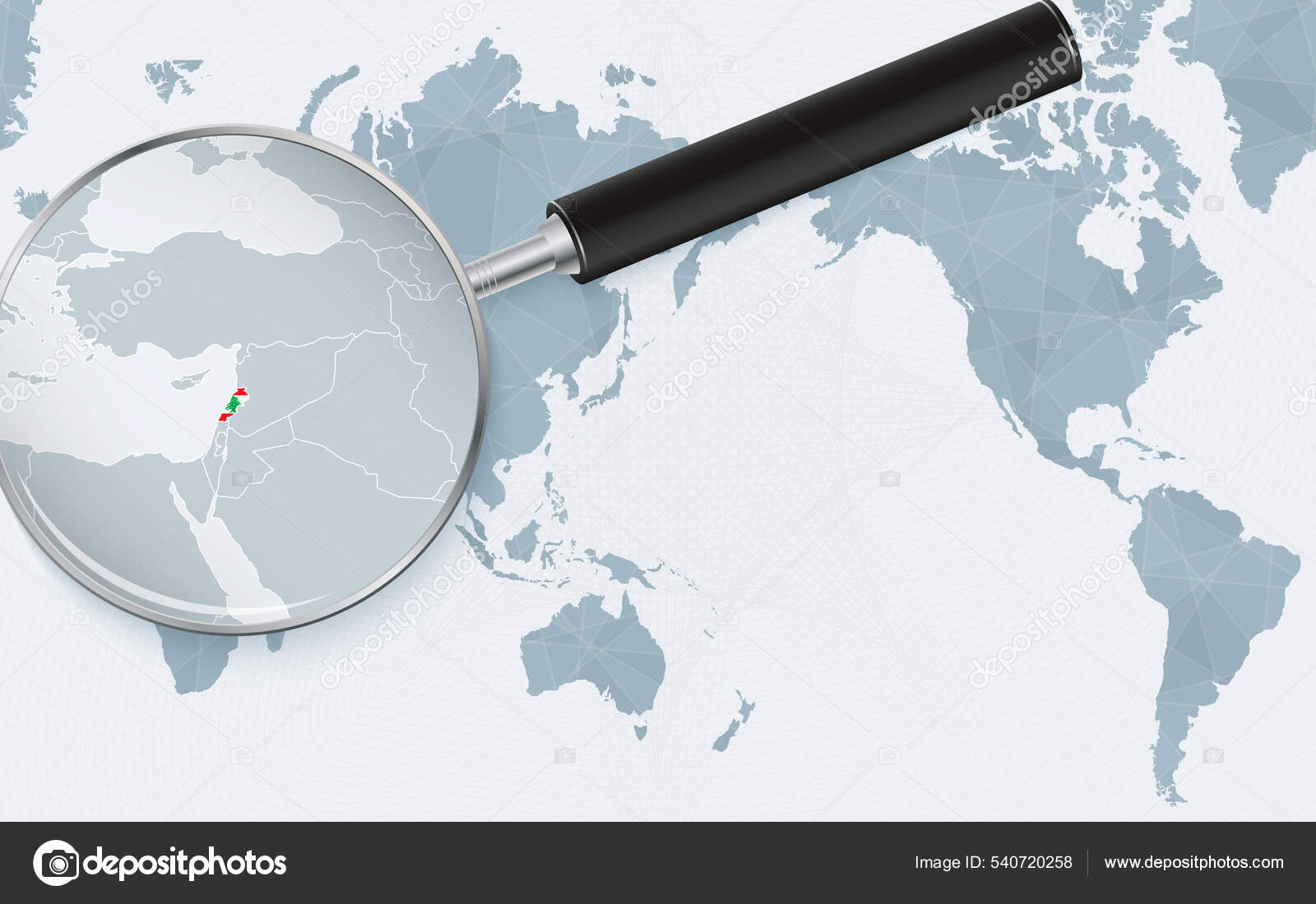 Asia Centered World Map Magnified Glass Lebanon Focus Map Lebanon Stock ...