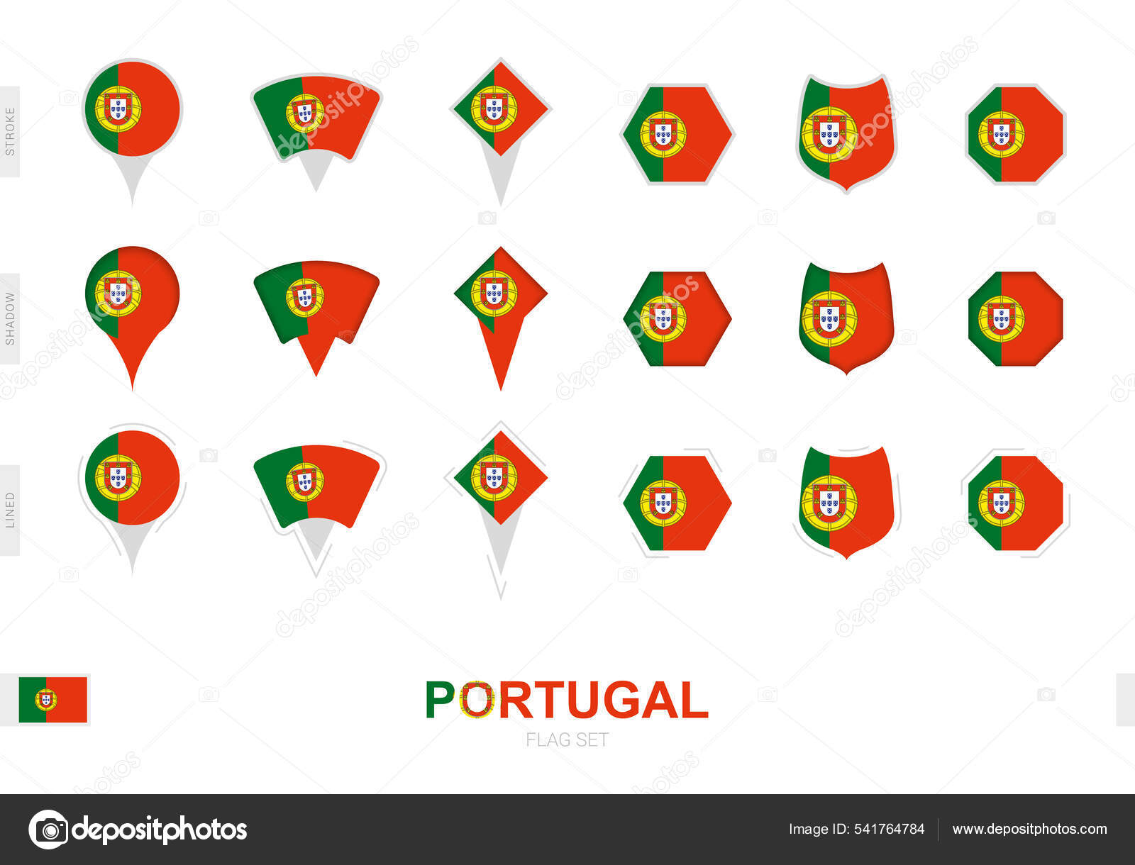 Collection Portugal Flag Different Shapes Three Different Effects Stock ...