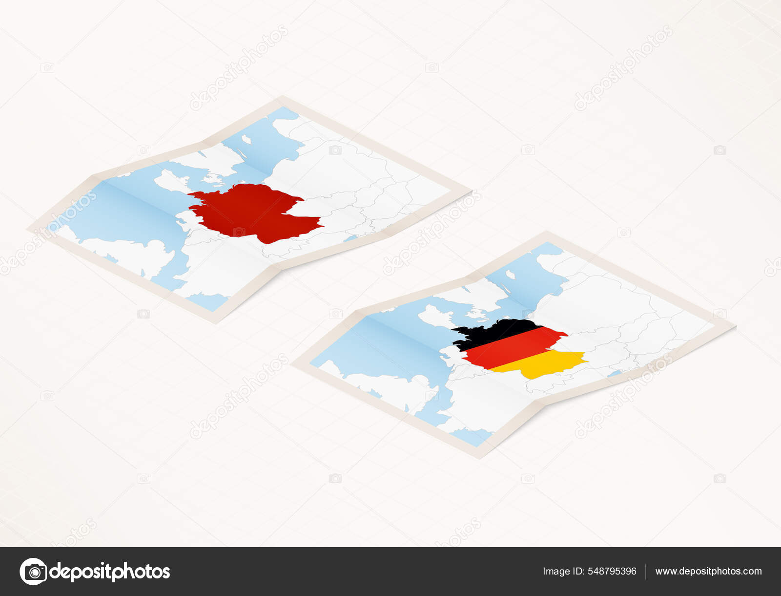 Two Versions Folded Map Germany Flag Country Germany Red Color Stock ...
