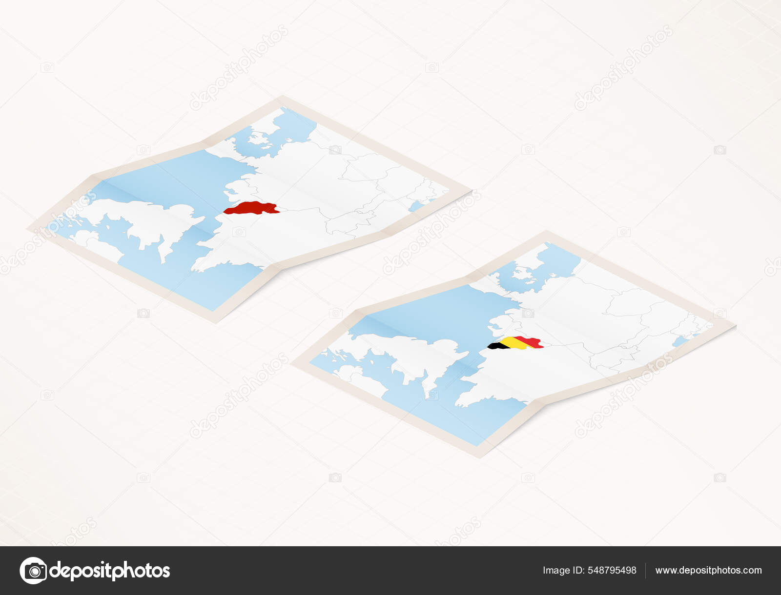 Two Versions Folded Map Belgium Flag Country Belgium Red Color Stock ...