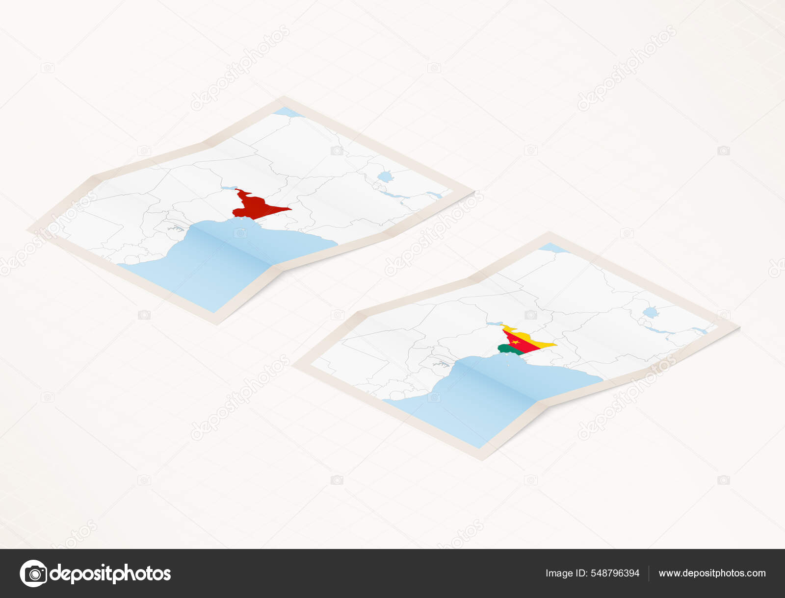 Two Versions Folded Map Cameroon Flag Country Cameroon Red Color Stock ...