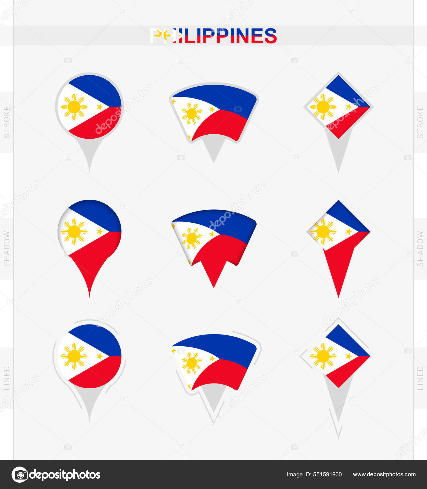 Philippines Flag Set Location Pin Icons Philippines Flag Stock Vector ...