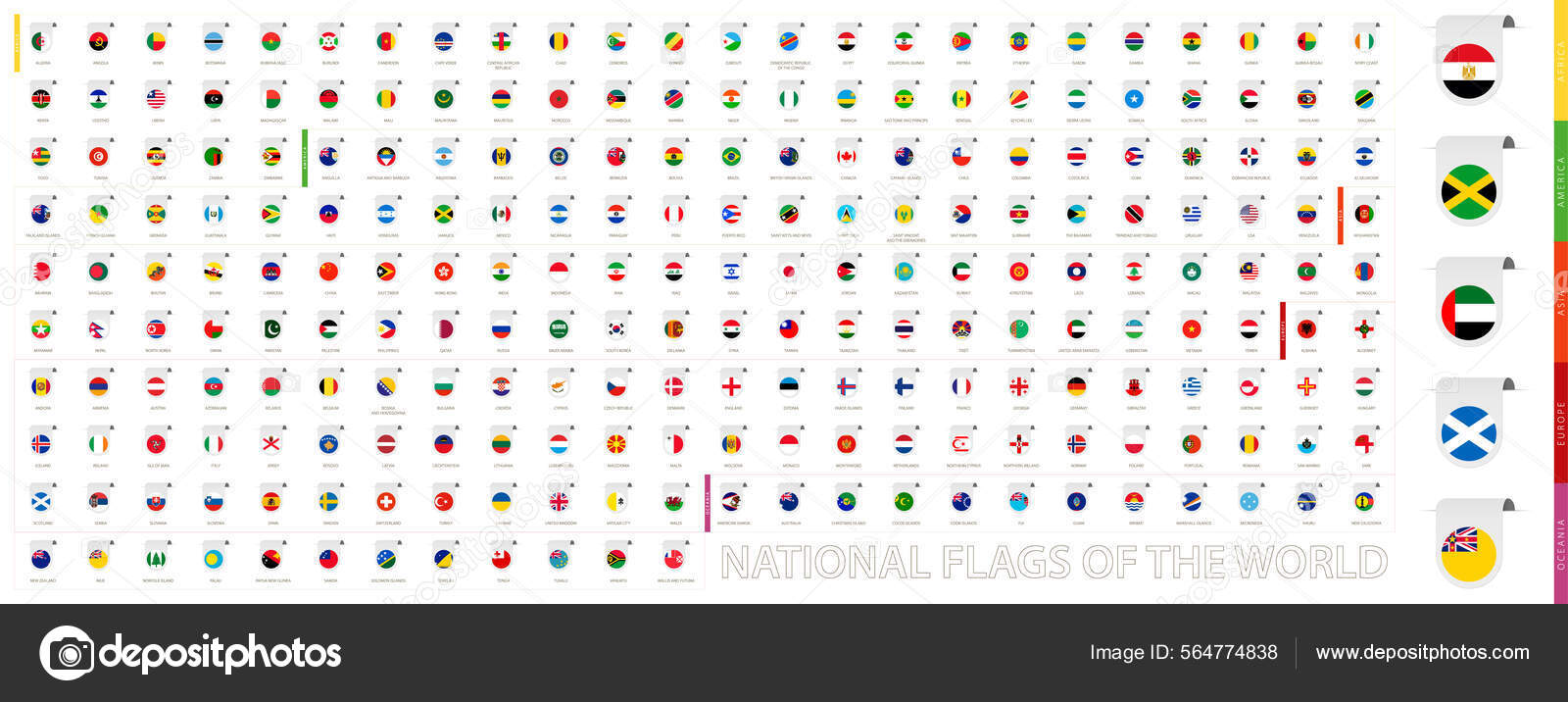 Collection Label Flags World National Flags Sorted Continent Set Vector ...