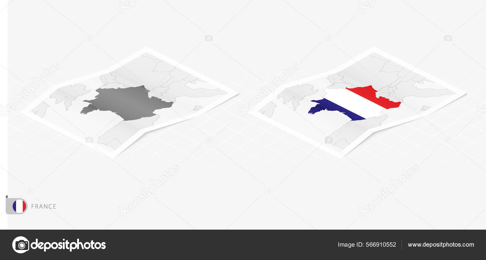 Set Two Realistic Map France Shadow Flag Map France Isometric Stock ...