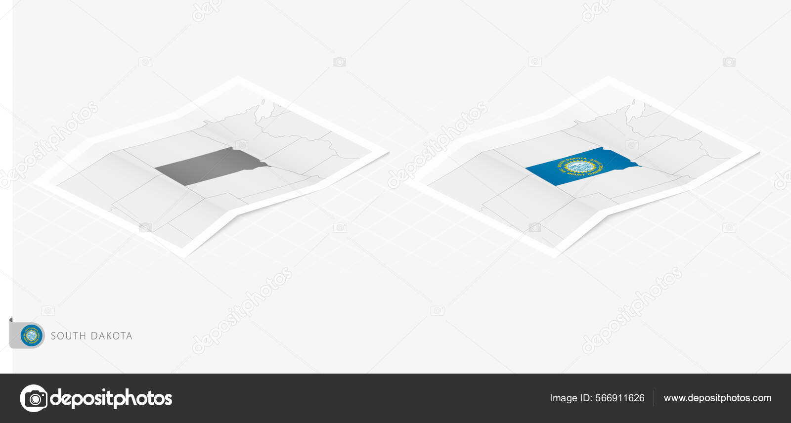 Set Two Realistic Map South Dakota Shadow Flag Map South Stock Vector ...