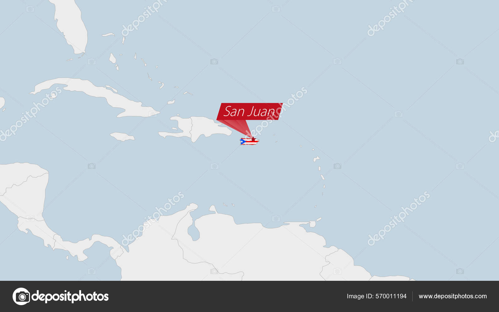 Mapa Puerto Rico Resaltado Colores Bandera Puerto Rico Pin Capital ...