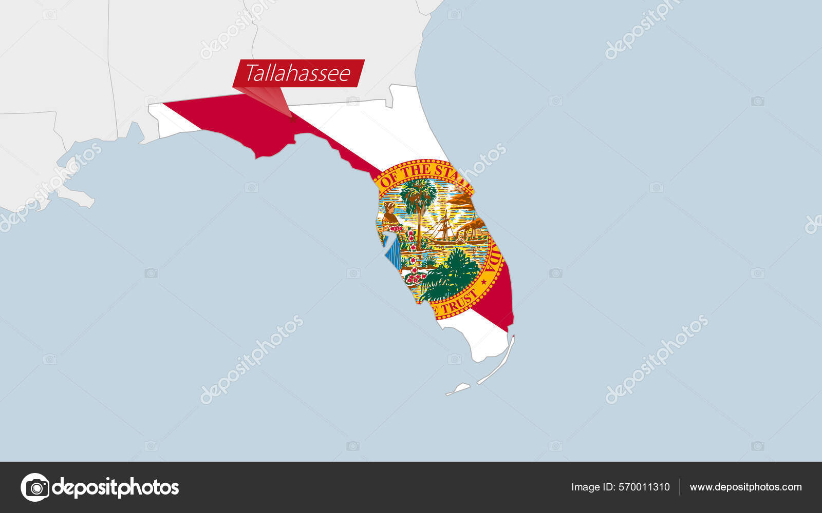 Mapa Florida Del Estado Resaltado Los Colores Bandera Florida Pin ...